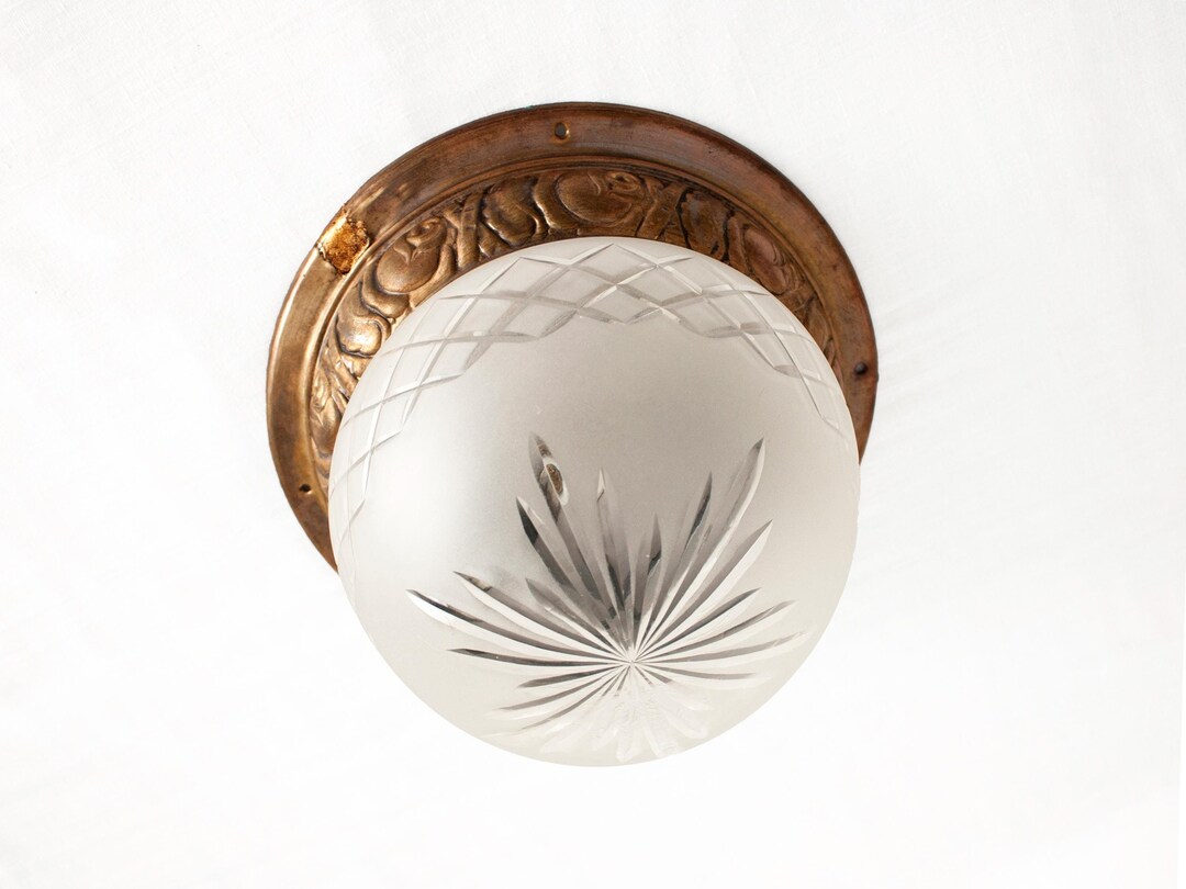 Spanish Art Deco 1940s Flush Mount Light With Cut Frosted Glass Shade ...