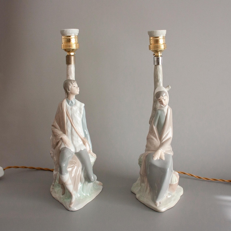 Vintage NAO LLADRO Porcelain Lamp, Shepherdess Figurine by Fulgencio ...