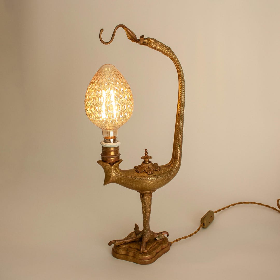 Antique 1930s Gothic Revival Quirky Genie Table Lamp / Bird Leg / Snake ...