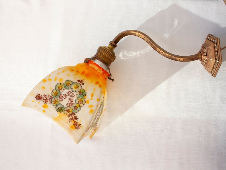 Antique Art Deco Hand Stamped Sconce, Restored 1930s Bisque Glass Shade ...