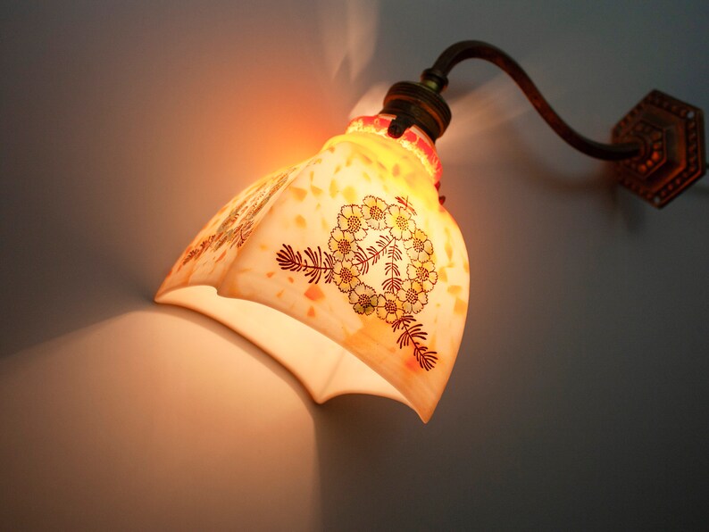 Antique Art Deco Hand Stamped Sconce, Restored 1930s Bisque Glass Shade ...