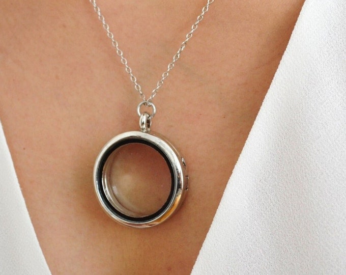 Sterling Silver Glass Locket Round Pendant. Wedding Bouquet Charm. 25mm ...