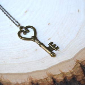 Vintage Heart Key Necklace - Key Long Layering Necklace - Key to My ...