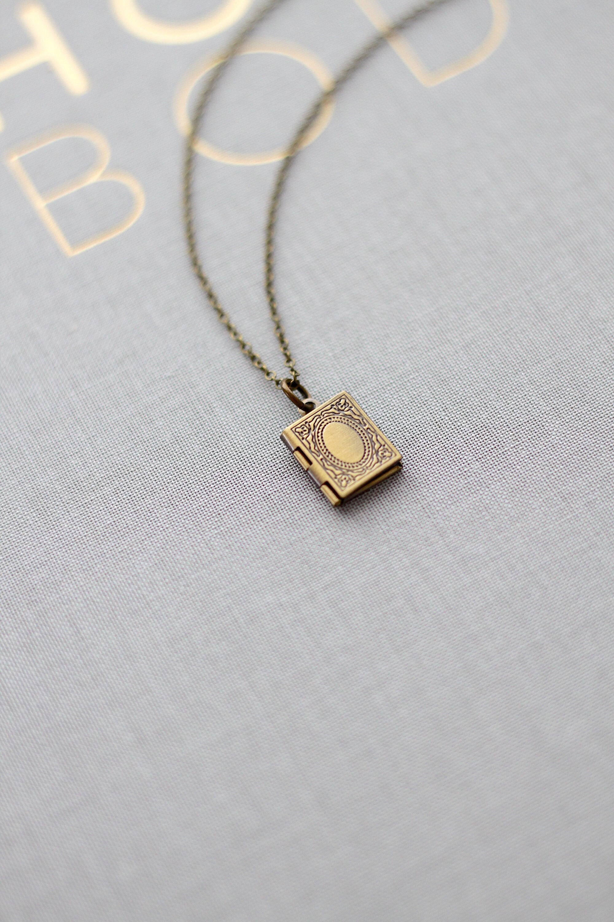Vintage Book Locket Necklace - Book Lover Gift - Personalized Locket ...