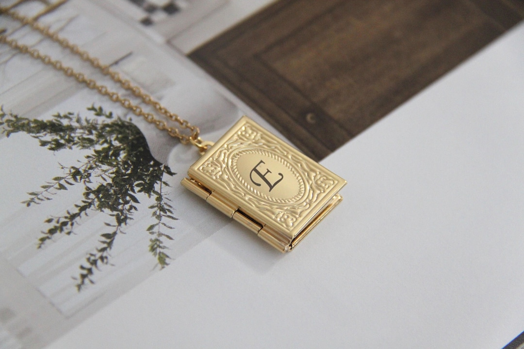 Gold Locket Necklace - Book Locket Necklace - Book Lover Gift ...