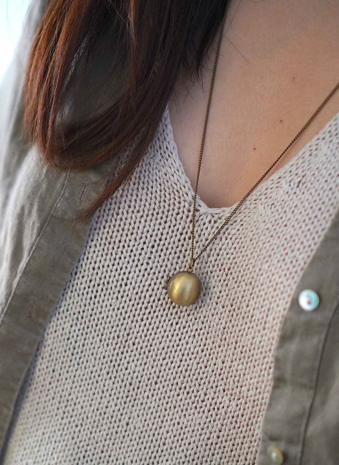Round Antique Bronze Locket With Photo - Ball Locket Necklace ...