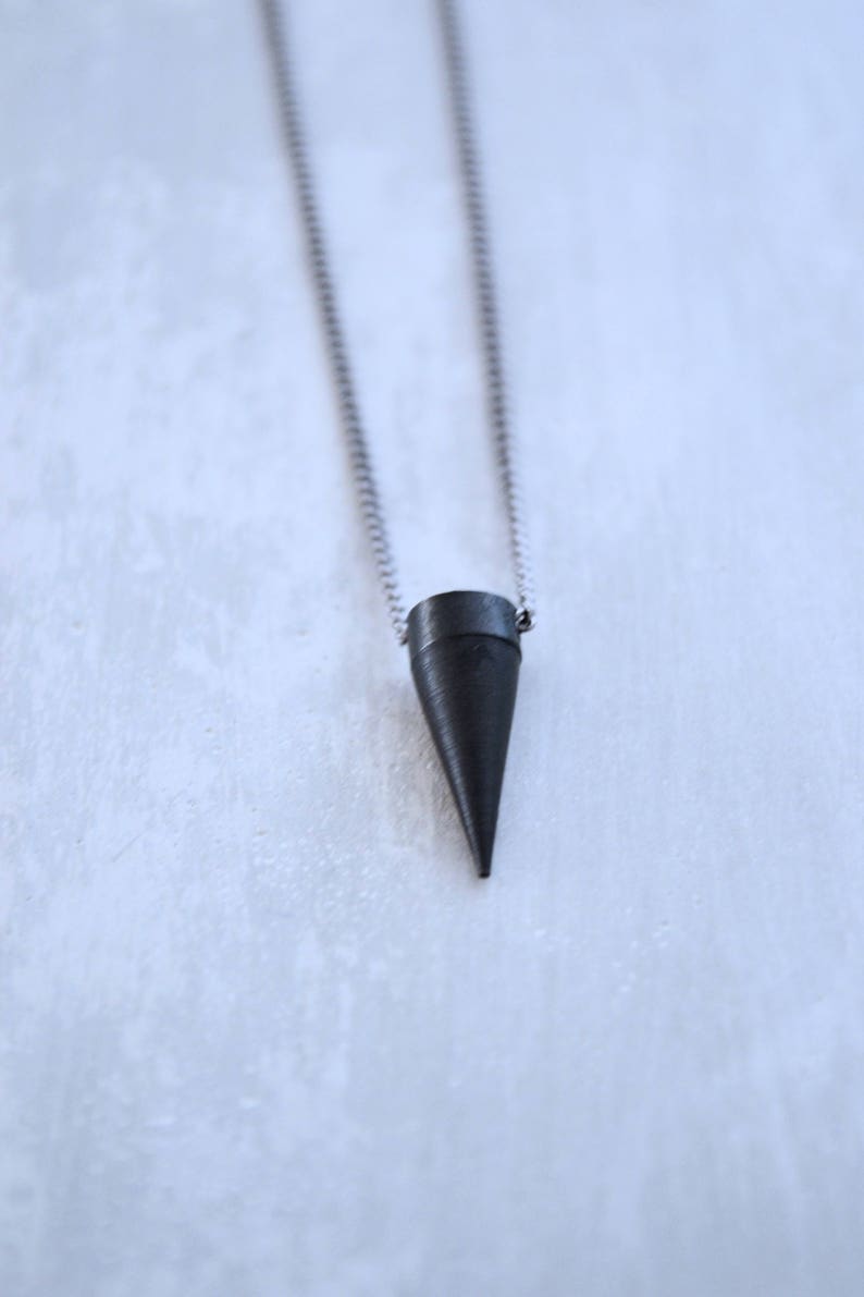 Black Spike Necklace - Matte Black Spike Pendant - Unisex Jewelry ...