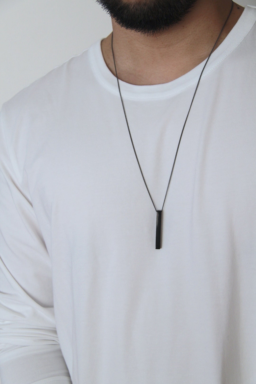 Black Metal Drop Necklace - Engraved Personalized Jewelry - Unisex ...