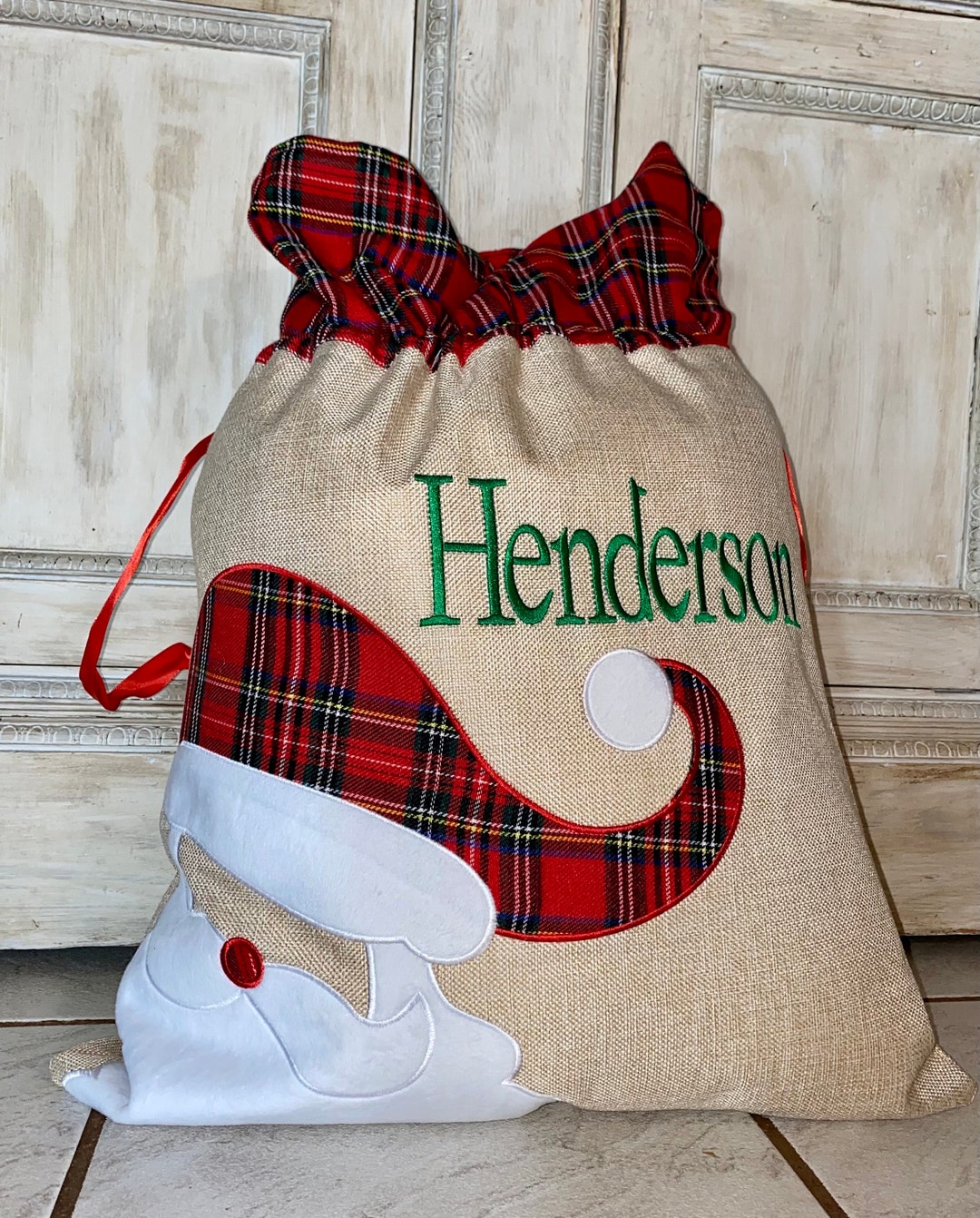 Personalized Plaid Santa Sack | Embroidered Christmas Gift Bag - Etsy