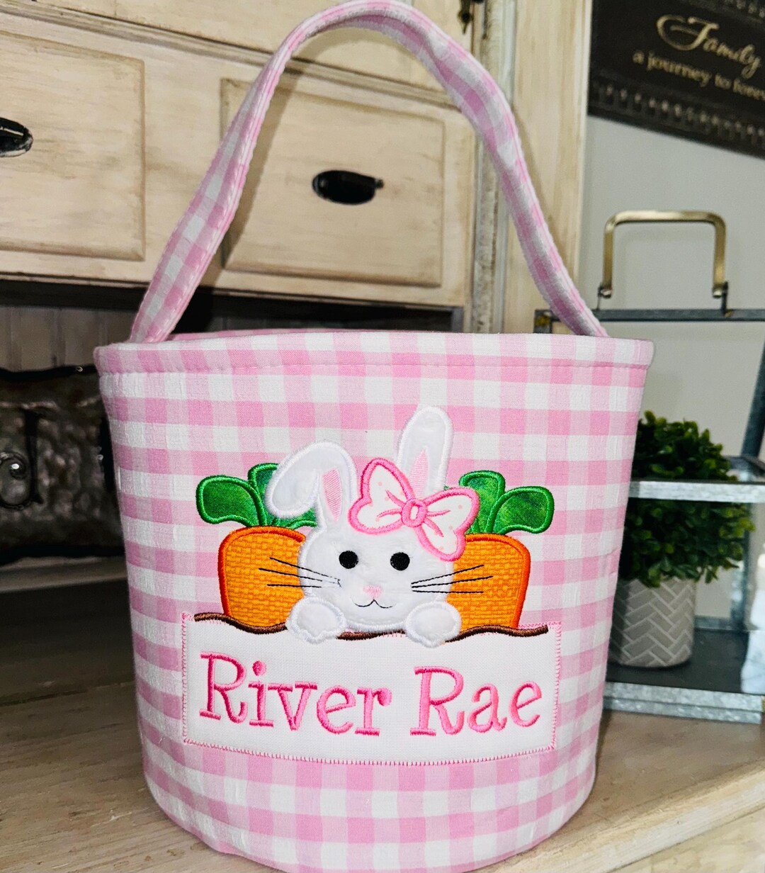 Personalized Bunny & 2 Carots Easter Basket • Embroidered New Baby Gift ...