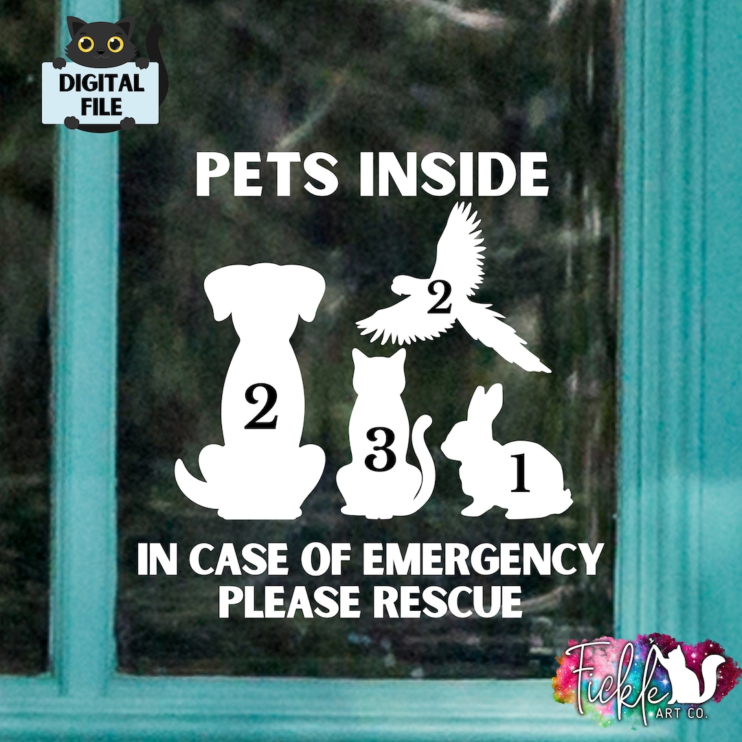 Emergency Pets Inside Decal SVG - Rescue Cat, Dog, Bird (digital File ...