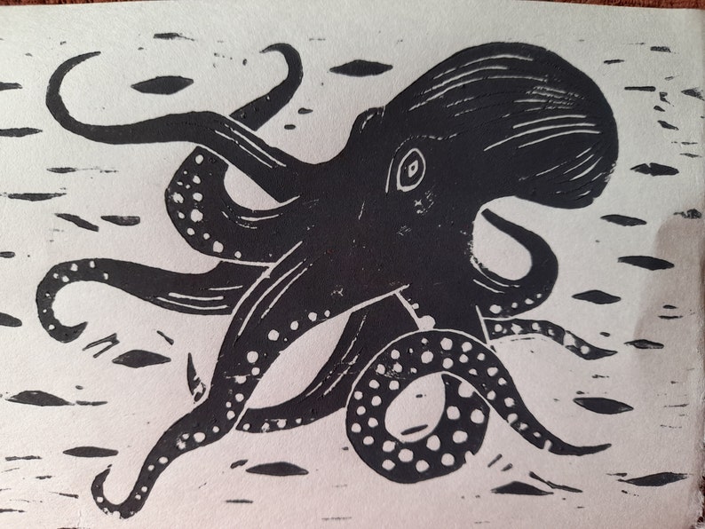 Linocut Octopus - Etsy
