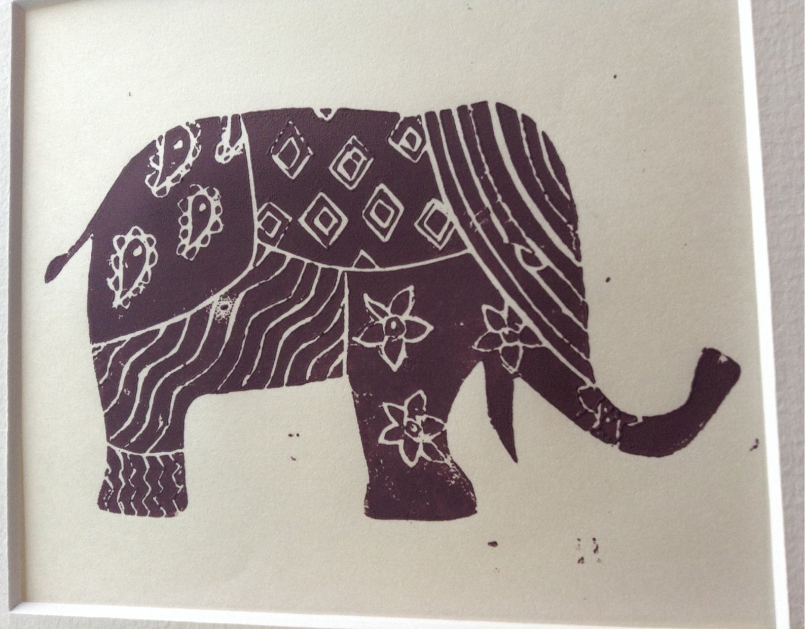 Linocut Elephant Print - Etsy