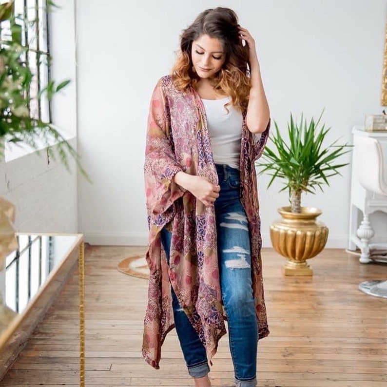 Womens Floral Kimono Boho Kimonos Kimono Cardigan Duster Etsy