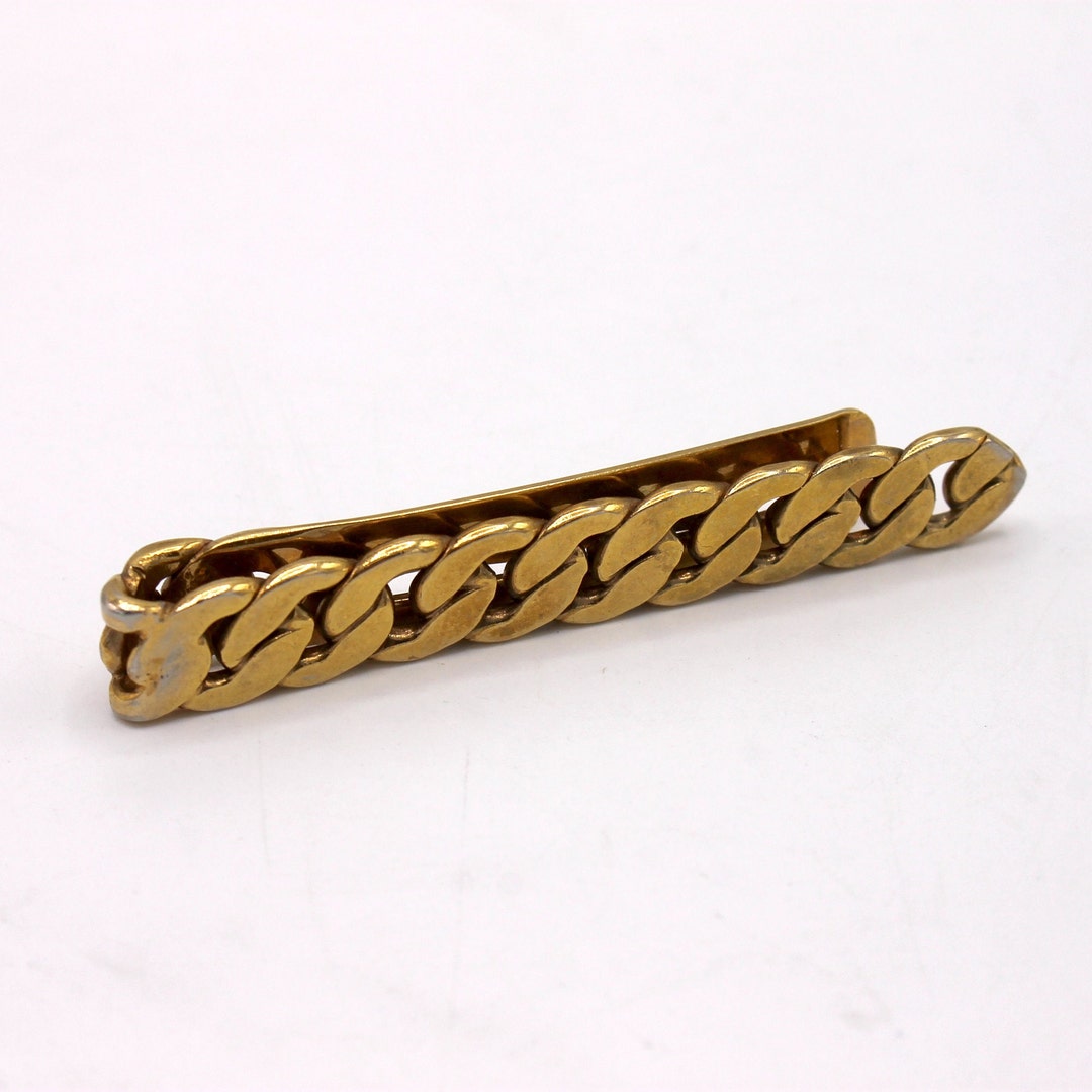 Gold Toned Flat Chain Tie Bar by Swank - Etsy