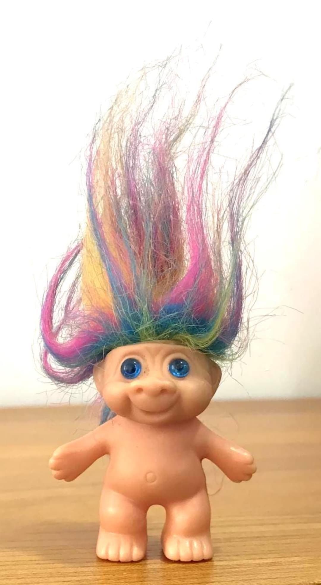 Vintage BABY TROLL DOLL Figure! Rainbow Hair ~ Blue Eyes ~ 2 Inch Body ...