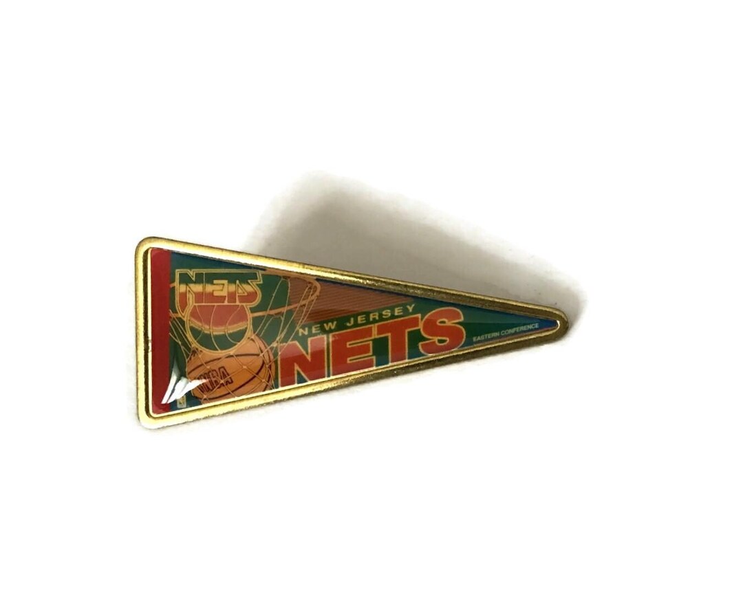 Vintage NETS Pin ~ New ~ NBA Basketball Pennant Collector Pin ~ Brass ...