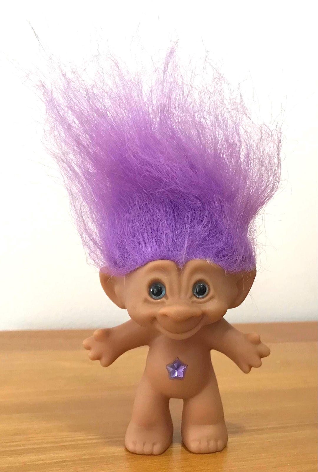 Vintage TREASURE TROLL DOLL Figure! Purple Hair Star Jewel Wishstone ...