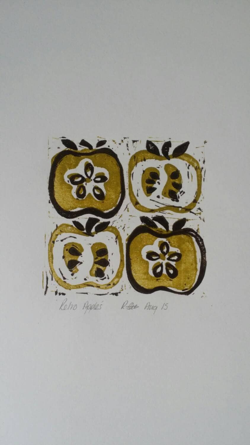 Hand Printed Lino Cut retro Apples in Olive Green - Etsy