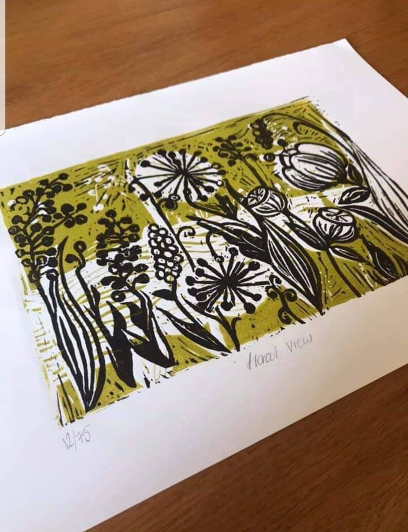Retro Linocut, Hand Printed Art,floral Art, Living Room Wall Print ...