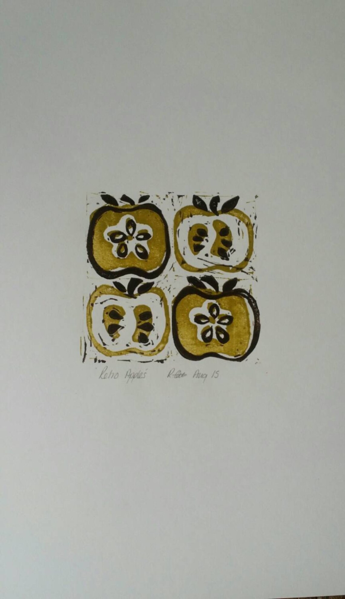 Hand Printed Lino Cut retro Apples in Olive Green - Etsy
