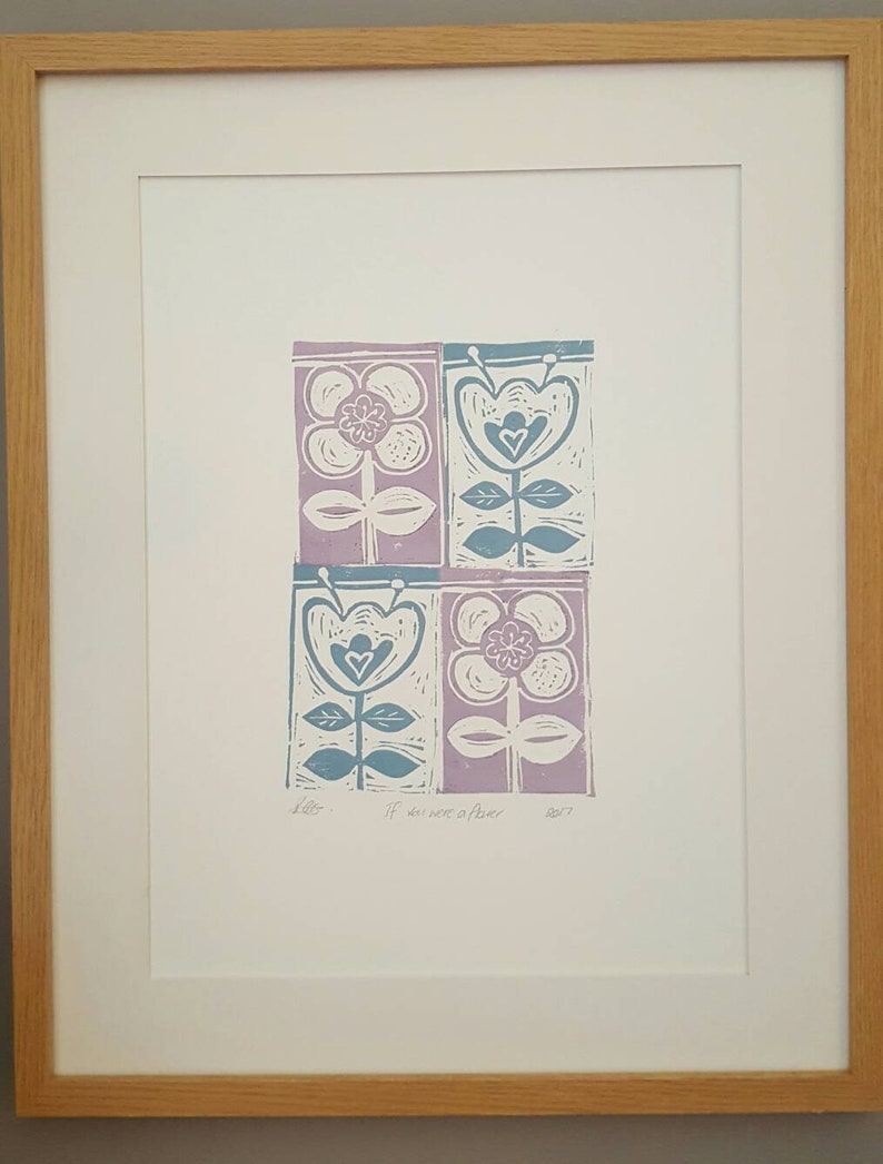 Retro style lino cut floral linocut block print - Etsy.de