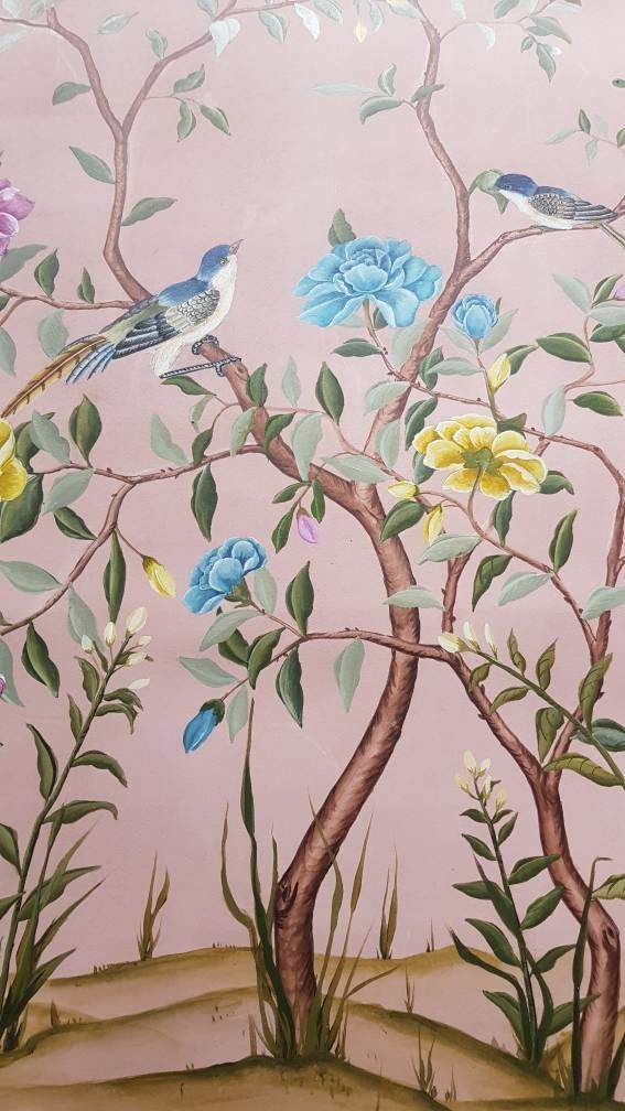 Custom Chinoiserie Wallpaper Chinoiserie Artwork Pink - Etsy UK