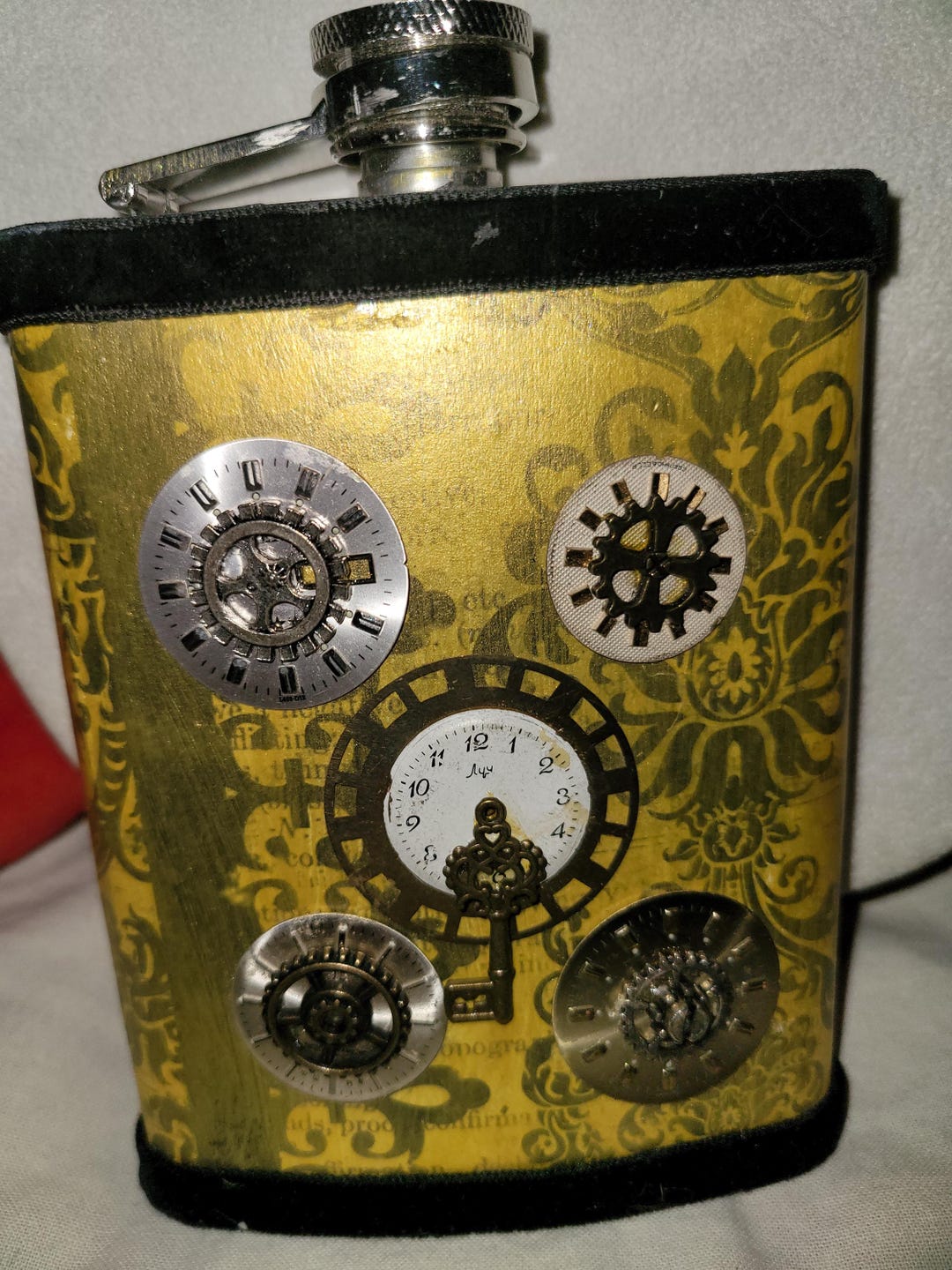 Vintage Steampunk Flask – Antique Brass Finish Pocket Flask With Gears ...