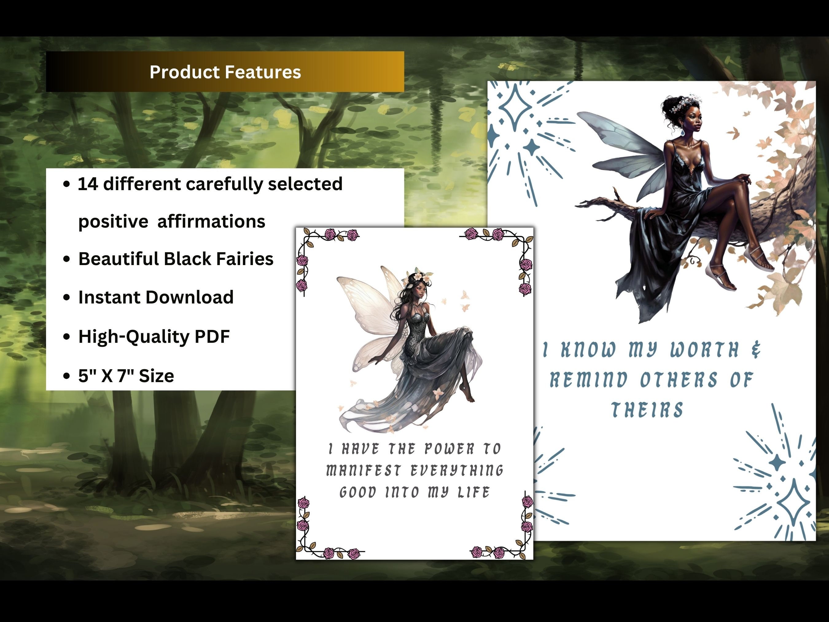Beautiful Black Fairy Printable Affirmation Cards- Set of 14 | African ...