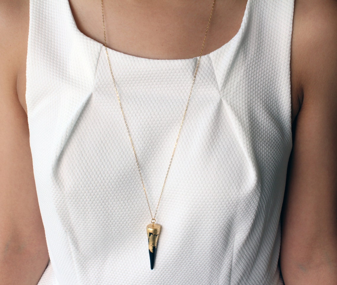 Spike Pendant Spike Charm Spike Necklace Gold Necklace Gold | Etsy
