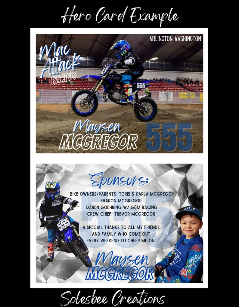 Custom Racing Hero Cards 2 Sided Design Digital Download for - Etsy