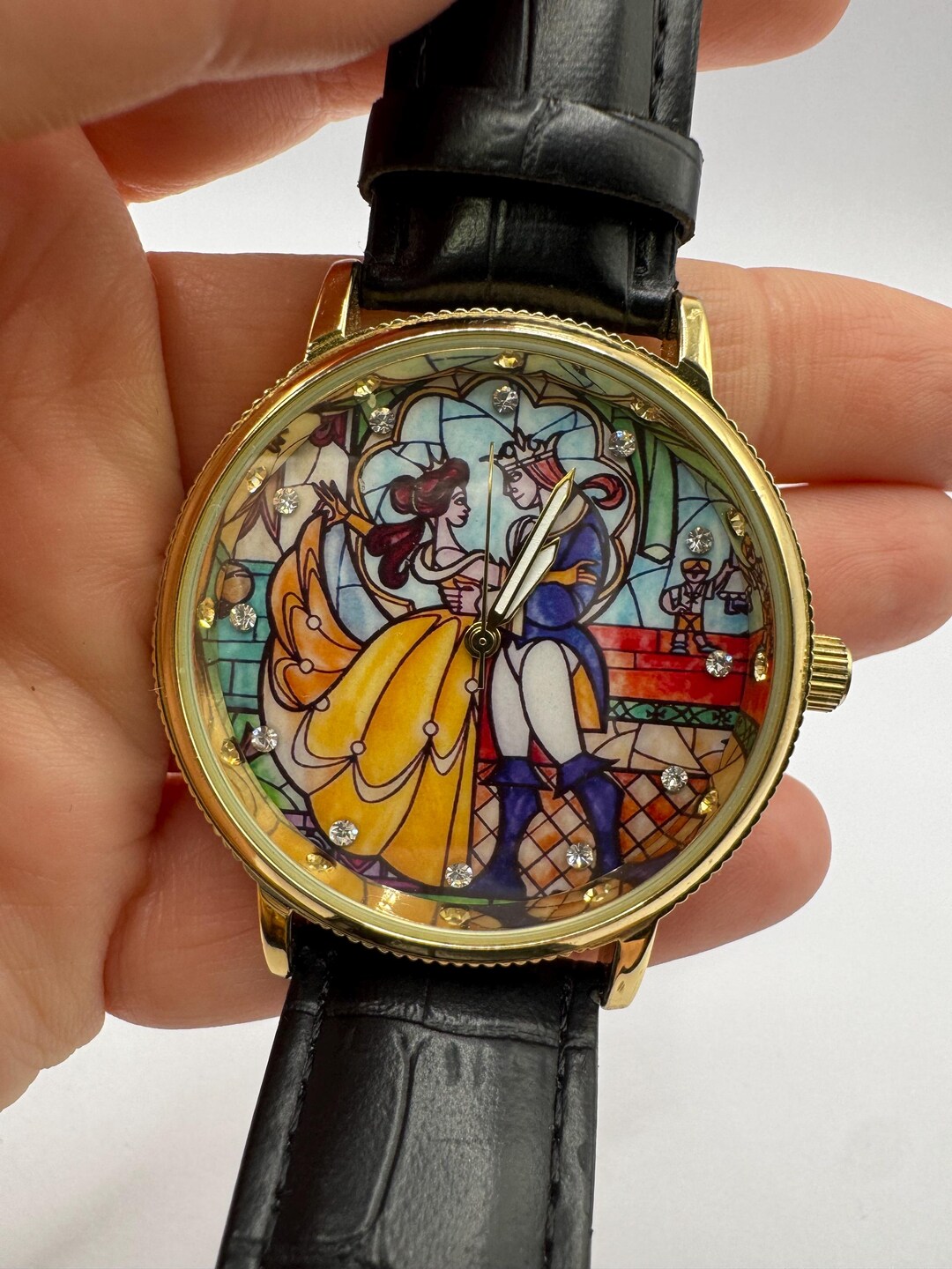 Disney Vintage Beauty and the Beast Watch Women 41mm Gold Tone Stained ...
