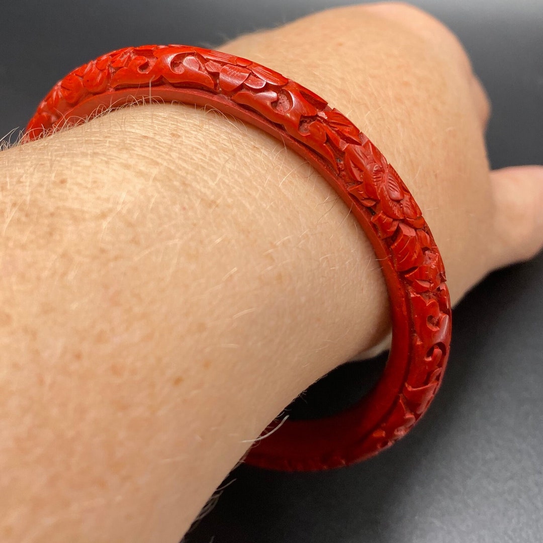 Vintage Carved Cinnabar Red Bangle Bracelet - Etsy