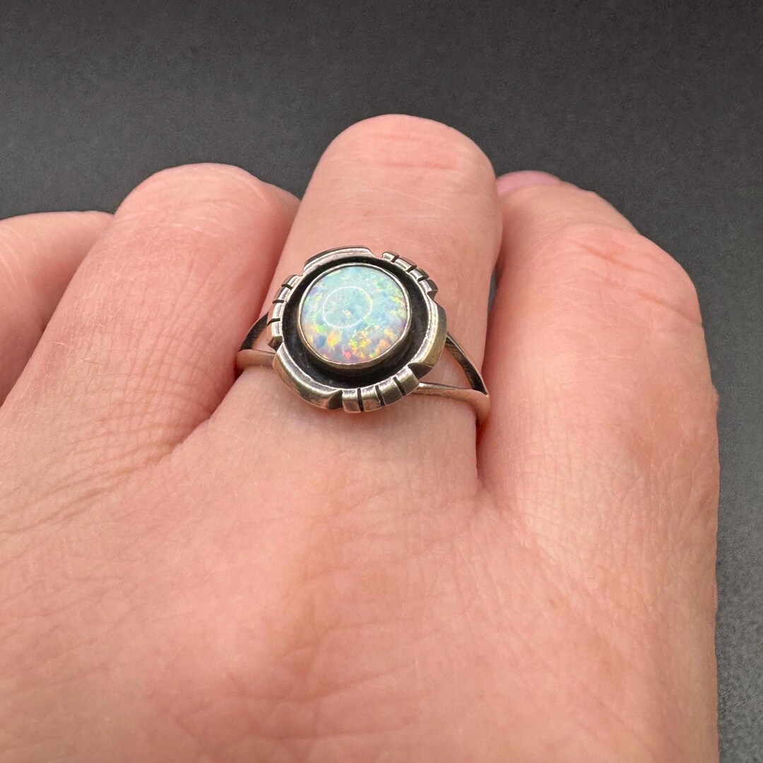 Native American Shadow Box Lab Opal Sterling Silver Signed Ring Size 10 ...
