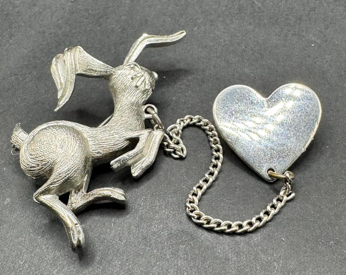 Vintage Rabbit and Heart Pin Brooch Sweater Pins - Etsy