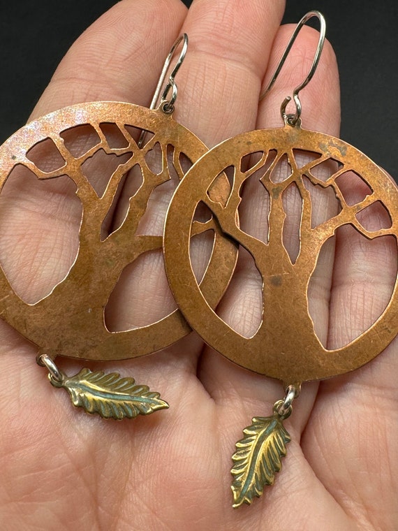 Zirkus Artisan Copper Mixed Metal Tree Earrings - Gem