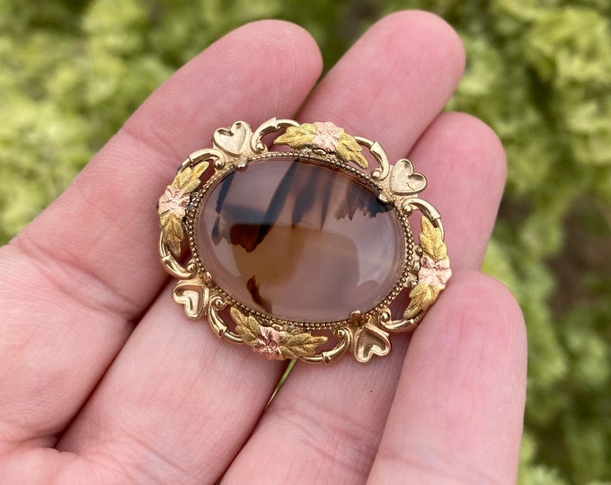 Vintage Gold Filled Agate Brooch - Etsy