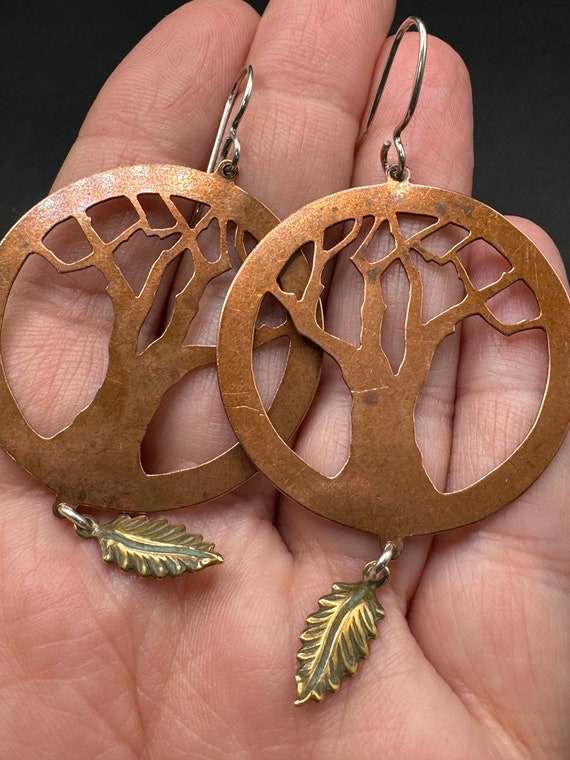 Zirkus Artisan Copper Mixed Metal Tree Earrings - Gem