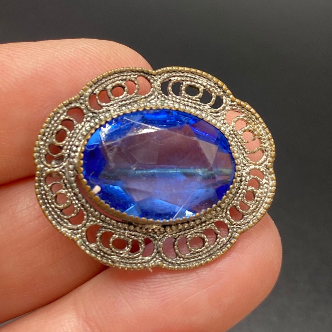 Broche antique bleue en filigrane avec strass - Etsy France