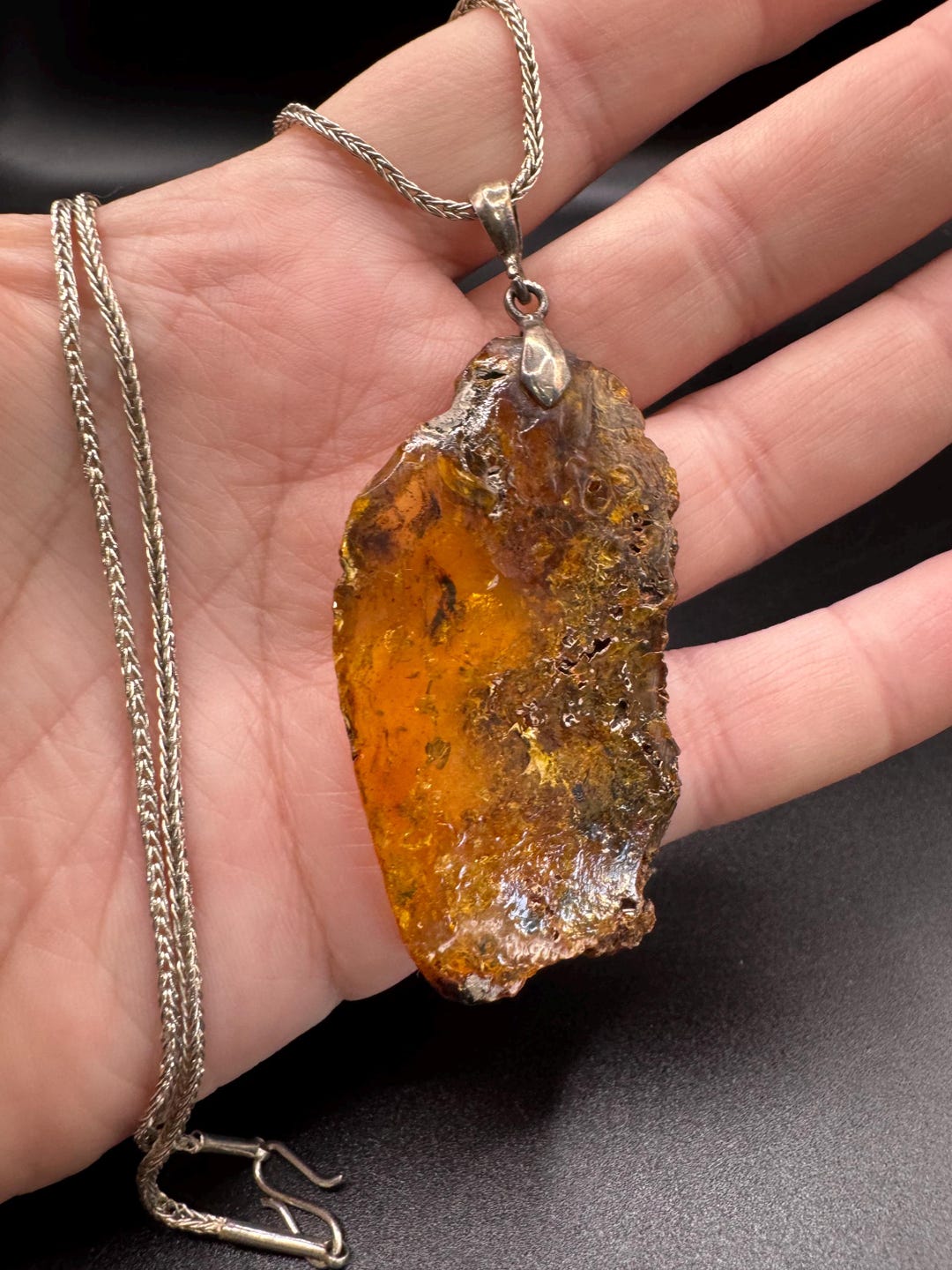 Raw Amber Slab Pendant on Sterling Silver Chain Necklace - Etsy