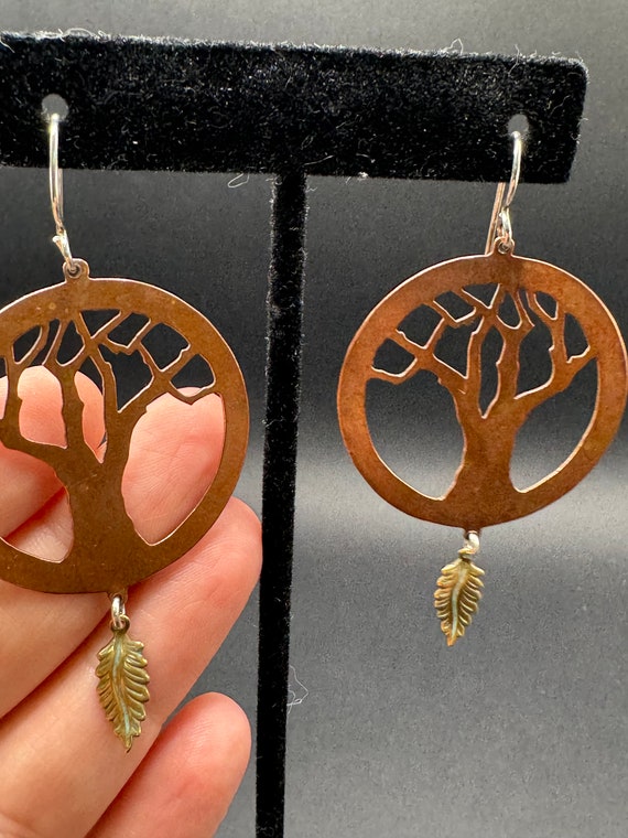 Zirkus Artisan Copper Mixed Metal Tree Earrings - Gem