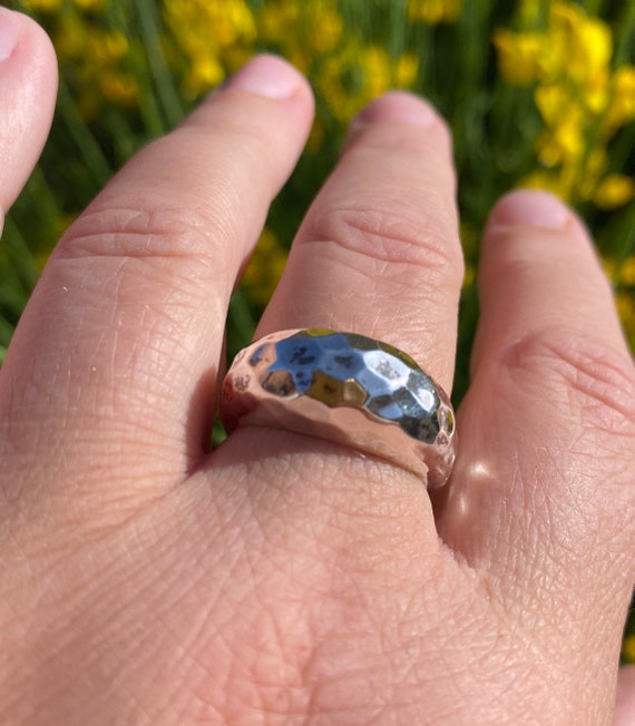 Hammered Sterling Silver Dome Ring~ Unisex Vintage Ri… - Gem