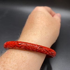 Vintage Carved Cinnabar Red Bangle Bracelet - Etsy