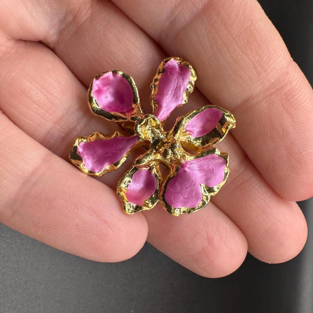 Vintage 22K Gold Filled Pink Enamel Iris Pendant/brooch - Etsy