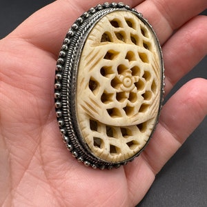 Vintage Ethnic Carved Bone Flower Pendant - Etsy