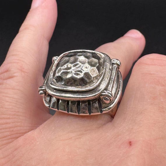 Chunky Hammered Sterling Silver Raised Ring - Gem