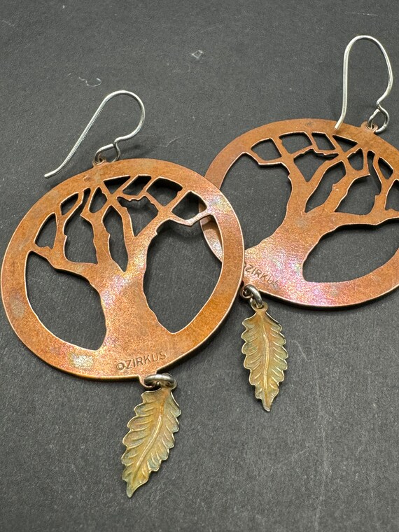 Zirkus Artisan Copper Mixed Metal Tree Earrings - Gem