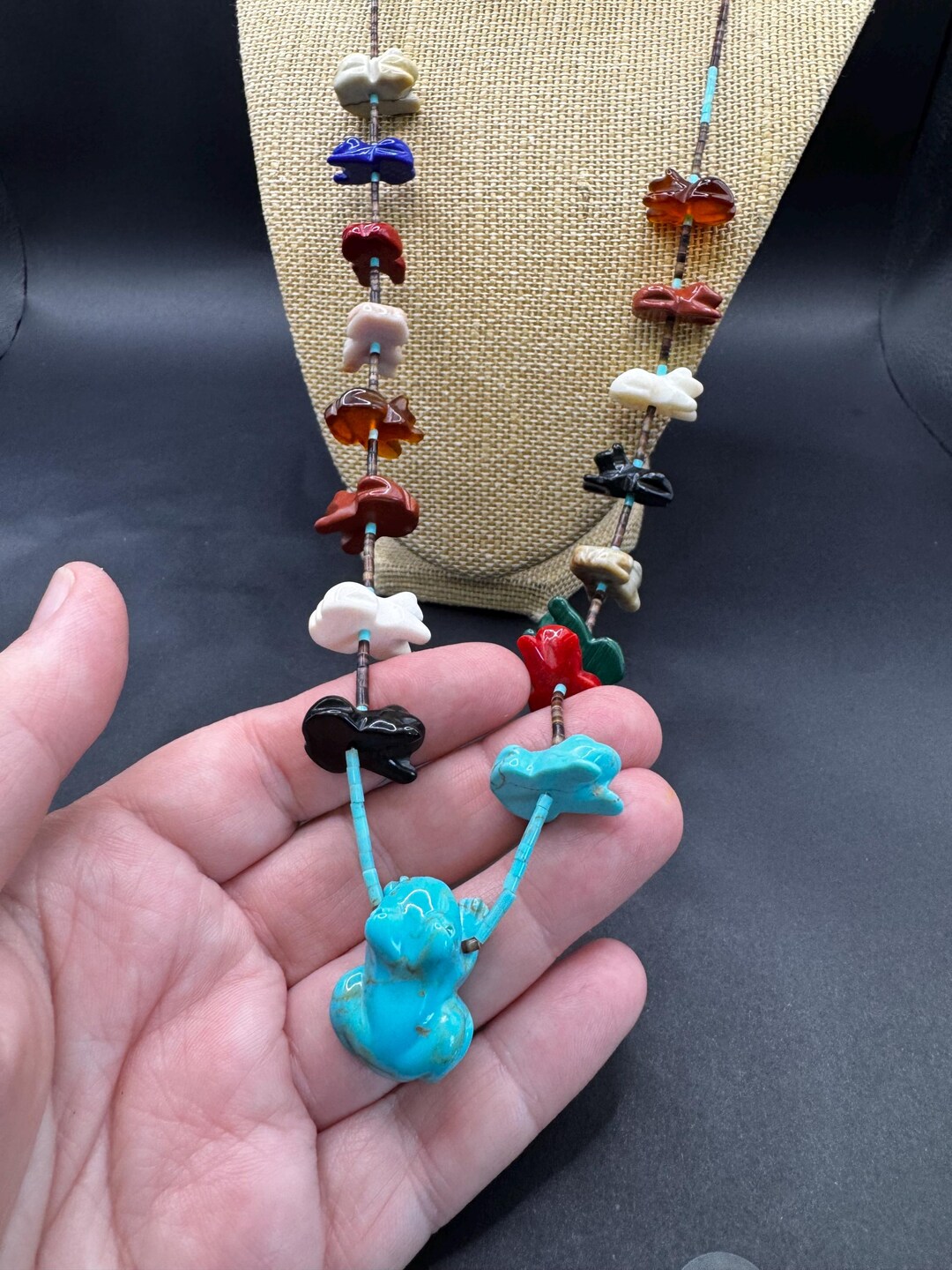 Native American Frog Multi Stone Necklace on Pen Shell and Turquoise ...