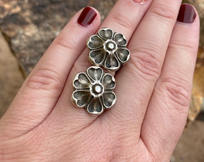 Vintage Flower Sterling Silver Clip on Earrings - Etsy