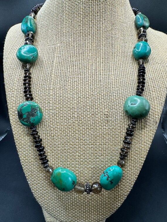Artisan Turquoise Nugget And Smoky Quartz Sterling Si… - Gem